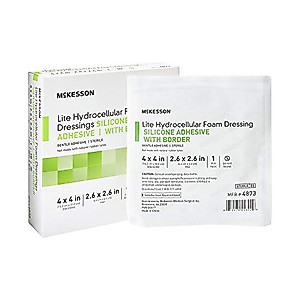 McKesson Lite Hydrocellular Foam Dressings, Sterile, Silicone Adhesive with Border, 4 in x 4 in, 10 Count, 1 Pack