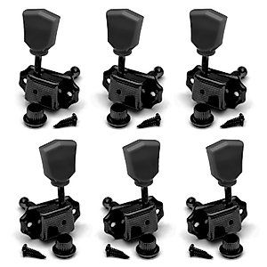 MAXCHEER 3R3L Vintage Guitar Deluxe String Tuning Pegs Machine Heads Greenish Button for Epiphone Les Paul Style Guitar Replacement (Black)