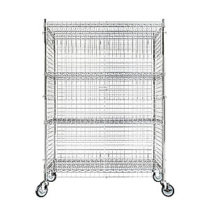 Commercial Grade NSF Listed Metal Wire Mesh Storage Chrome Mobile Security Cage Kit, 24" x 48" x 70", Perfect for Warehouse, Grocery Store, Restaurant, Dishroom