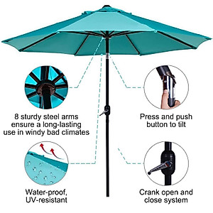 Grand patio 9 FT Enhanced Patio Umbrella with 8 Ribs, Table Market Umbrella with Crank/Tilt, Outdoor Shades for Pool Garden Yard Deck Beach, Blue