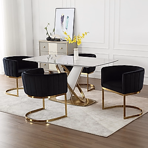 LZAREAL Upholstered Comfy Dining Chairs Set of 2 Kitchen and Dining Room Chairs with Arms Mid Century Modern Dining Chair with Gold Metal Legs for Dining Room Restaurant Cafe Living Room, Velvet Black