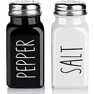 Bivvclaz Salt and Pepper Shakers Set, Cute Glass Spice Shaker with Stainless Steel Lid, Black and White Kitchen Table Decor and Accessories for Counter, for Kitchen Wedding Gifts, 2.7oz Each