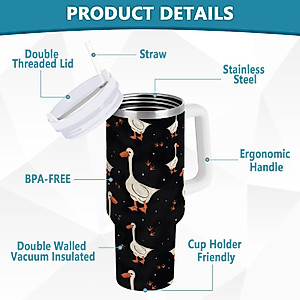 RPLIFE Farm Animal Illustration 40oz Tumbler with Handle, Stainless Steel Tumbler with Straw, Tumbler for Men