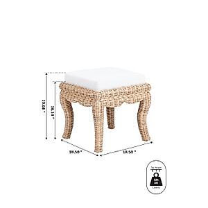 JONATHAN Y VSL1000A Rowan 19.7" Bohemian Designer Woven Rattan/Wood Vanity Stool, White Cushion with Natural Frame, for Living Room, Bedroom, Entryway, Foyer