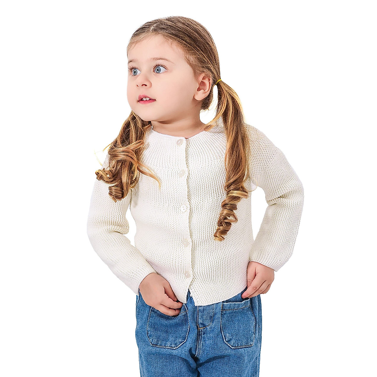Lilax Baby Girl Knit Sweater Long Sleeve Cardigan (6-9 Months, White)