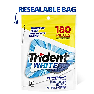 Trident White Sugar Free Gum, Peppermint, 180 Count (Packaging May Vary)