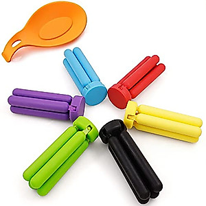 6 Pack Non-Slip Foldable Silicone Trivets, SourceTon Collapsible Cross Design Silicone Trivets in Cute Colors, Silicone Pot Holder, Hot Pad, Pot Holder, Free Bonus Spoon Rest/Balloon Whisk Rest