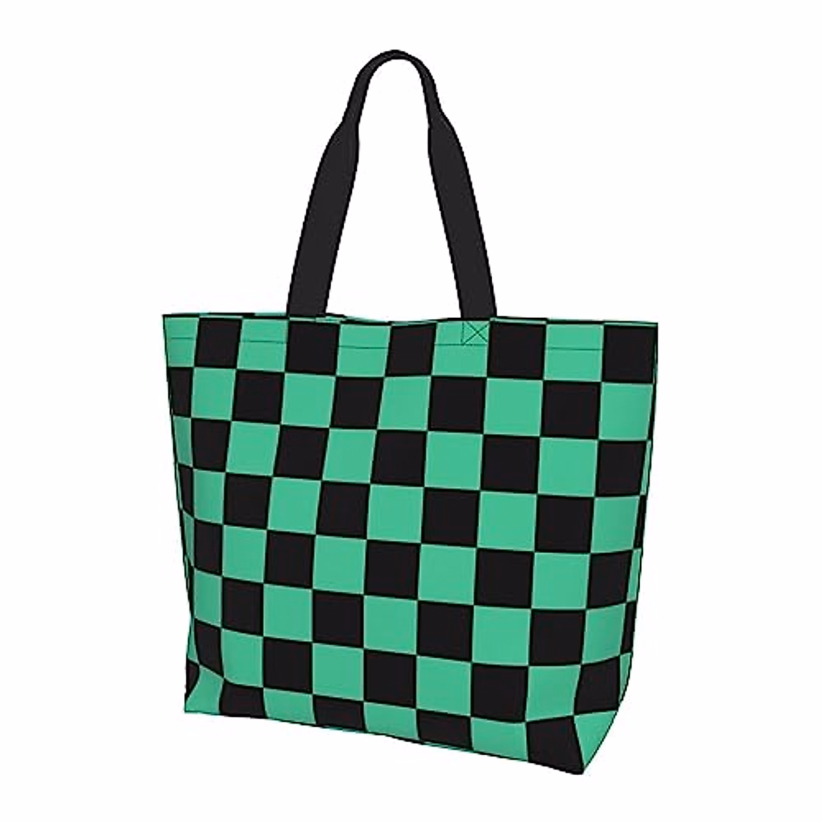 TWKGBUAD Classic Green and Black Plaid Print Reusable Shoulder Shopping Bag - Large Capacity Tote Bag with Inner Pocket for Women Men