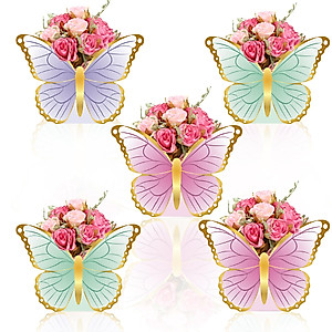 12 Pcs Butterfly Tea Party Decorations Princess Party Flower Boxes, Butterfly Paper Vase 3D Table Centerpiece Floral Box for Floral Tea Themed Birthday Party Supplies Baby Shower Wedding Anniversaries
