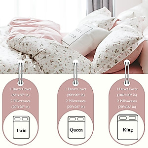 VClife Queen Cotton Duvet Cover Pink White Floral Bedding Sets, Vintage Style Flower Branches Pattern Duvet Covers with Zipper Closure- 1 Duvet Cover and 2 Pillow Covers, Breathable Lightweight