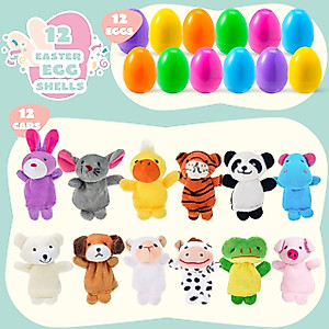 JOYIN 12pcs Prefilled Easter Eggs with Toys, Plastic Eggs with Finger Puppets, Basket Stuffers for Toddlers & Babies, Easter Theme Party Favors