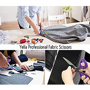Fabric Scissors, Yelia Professional Tailor Scissors, Multifunctional Ultra-Sharp Titanium Coating Sewing Scissors, Stainless Steel Clothing Scissors for Home and Office - Length 10.5 Inches