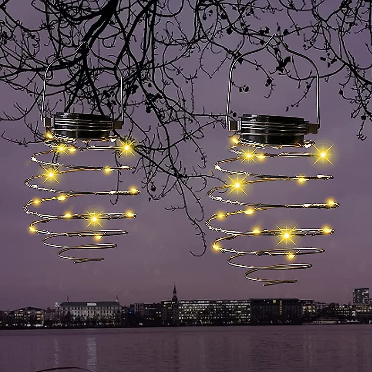 Creative Iron Art Lanterns, 4 Pack Solar Spiral Lights,LED Hanging Decorative Lamp for Outdoor, With Hanging Design For Garden, Patio, Porch Garden Home Decoration Light