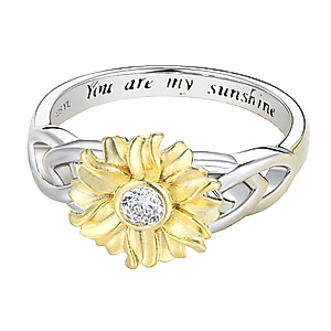 YL Sunflower Rings 925 Sterling Silver Cubic Zirconia Flower Leverback Jewelry for Women-size 7