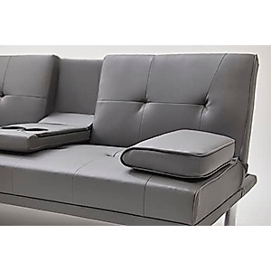 Morhome Leather Futon Bed Convertible Folding Couch for Living Room Sectional Sleeper Sofa for Small Space with Cup Holder and Removable Armrest Gray, Grey
