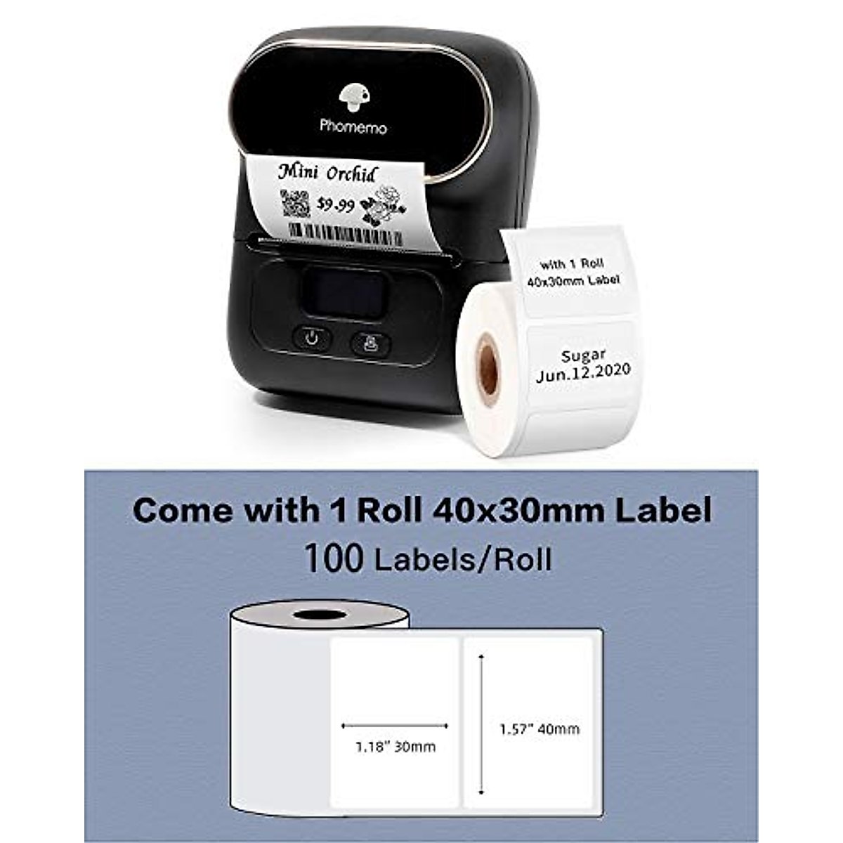 Phomemo M110 Label Maker with 1.96" x 1.96"（50x50 mm） Round Thermal Label for Barcode Label, DIY Logo Design