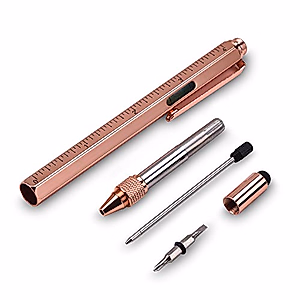 Multi Function Engineer Pen Business Gift for men, 5 in 1 Rose Gold tool ballpoint pen with Ruler, Level gauge, Ballpoint Pen, Stylus and 2 Screw Drivers, Multifunction Tool Pen Fit come in Gift Box