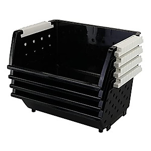 Jekiyo 4 Packs Large Stackable Storage Bins, Plastic Stacking Basket, Black