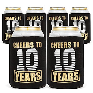 Cheers to 5 Years Can Cooler - 6 Pack, Insulated Thermocooler, Black with Gold Text, 5th for Him or Her, Party Favor, Fade-Resistant (5th Anniversary)