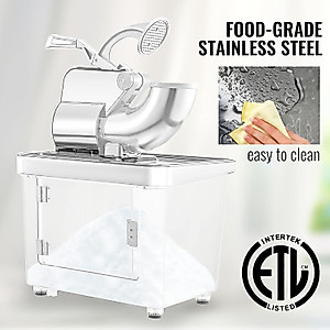 VEVOR 110V Commercial Ice Crusher 440LBS/H, ETL Approved 300W Electric Snow Cone Machine with Dual Blades, Stainless Steel Shaved Ice Machine with Safety On/Off Switch for Family, Restaurants, Bars