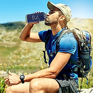 Personalized Bottle 20 oz with Straw Navy Blue Custom Laser Engraved Stainless Steel Vacuum Insulated Sport Bottle with Name