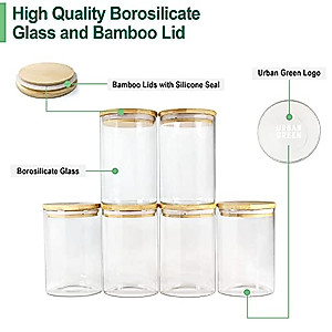 Urban Green Glass Storage Container Bamboo Lids, Glass Airtight Canisters sets, Glass Jar with Lids, Food Jars, Pantry Organization and Storage Containers, Spice Jars, Flour Canisters of 6
