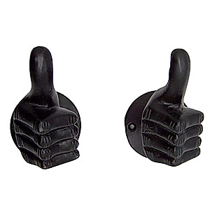 Rustic Weathered Cast Iron Thumbs Up Wall Hooks, Unique Home Décor, Set of 2, 4.5 Inches (Black)