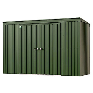 Scotts 10' x 4' Garden Storage Shed Outdoor Lockable Water-Resistant Steel Building with Tool Hanger and Pent Roof, Green