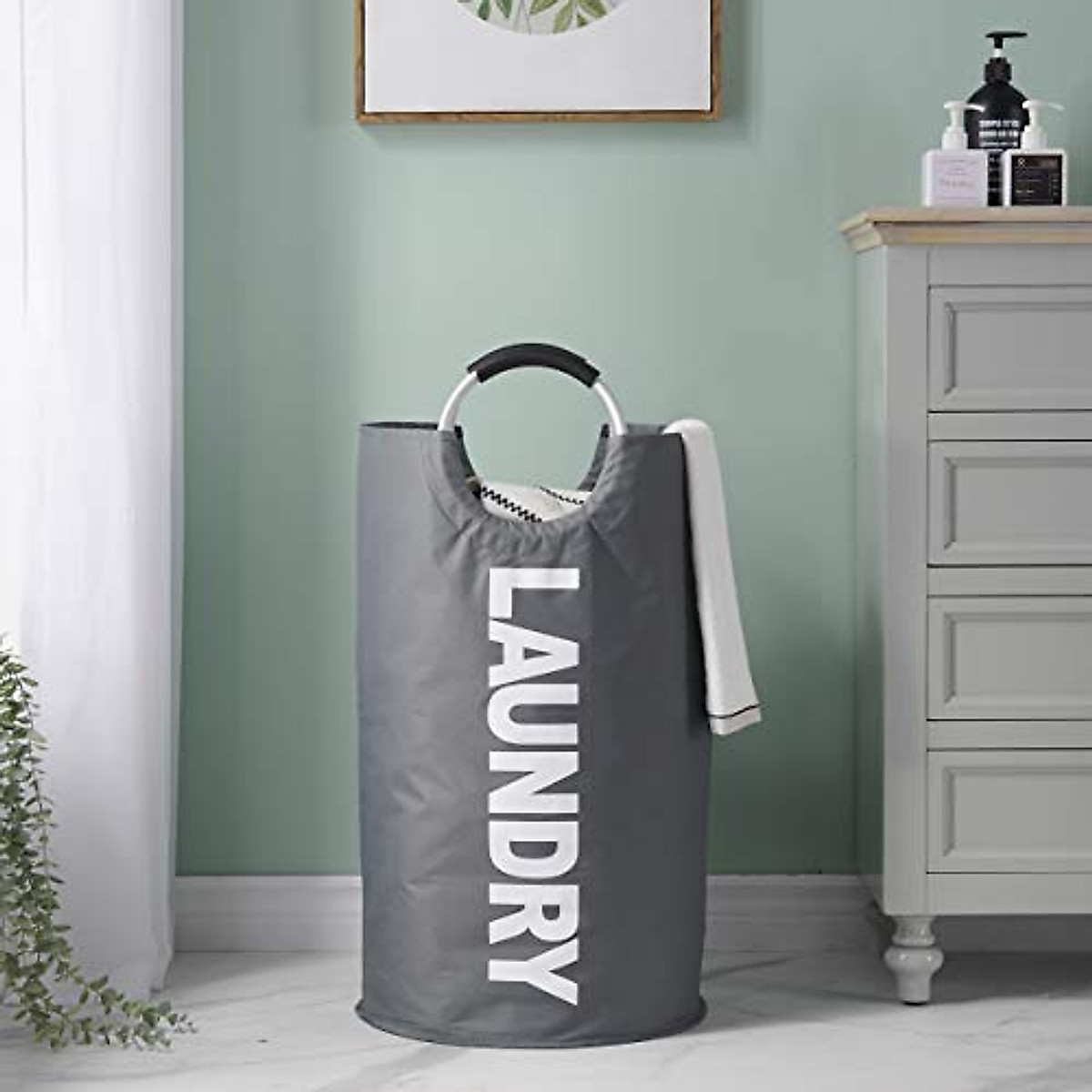 82L Large Thicken Laundry Basket Collapsible Fabric Laundry Hamper Foldable Heavy Duty Clothes Bag Portable Washing Bin Waterproof Cloth Hampers Storage with Durable Aluminum Handles (Dark Gray)