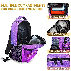 NEWGRY Personalized Name Dance Girls Backpack for School, 16 Inches Custom Purple Backpacks for Teens, Trendy Lightweight Bookbag for Middle School