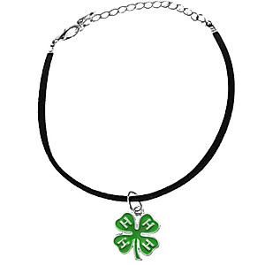 4-H Club Adjustable Black Suede Charm Bracelet, Hypoallergenic, Safe-No Nickel, No Lead And No Poisonous Cadmium In Metal