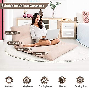 Giantex Adjustable Floor Sofa Couch with 2 Pillows, Multi-Functional 6-Position Foldable Lazy Sofa Sleeper Bed, Multi-Functional Suede Floor Seating Sofa for Reading Gaming (Beige)