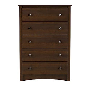 Prepac Fremont Superior 5-Drawer Chest for Bedroom - Spacious and Stylish Chest of Drawers, Measuring 17.75"D x 31.5"W x 44.75"H, In Espresso Finish
