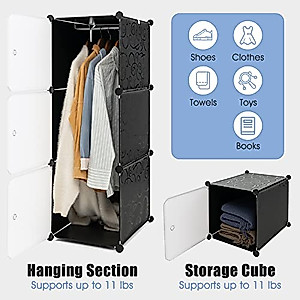 Tangkula 16 Cubes Portable Wardrobe Closet, Combination Bedroom Dresser Armoire with Hanging Sections, Cube Storage Organizer for Hanging Clothes, DIY Closet Cabinet for Books, Toys, Shoes