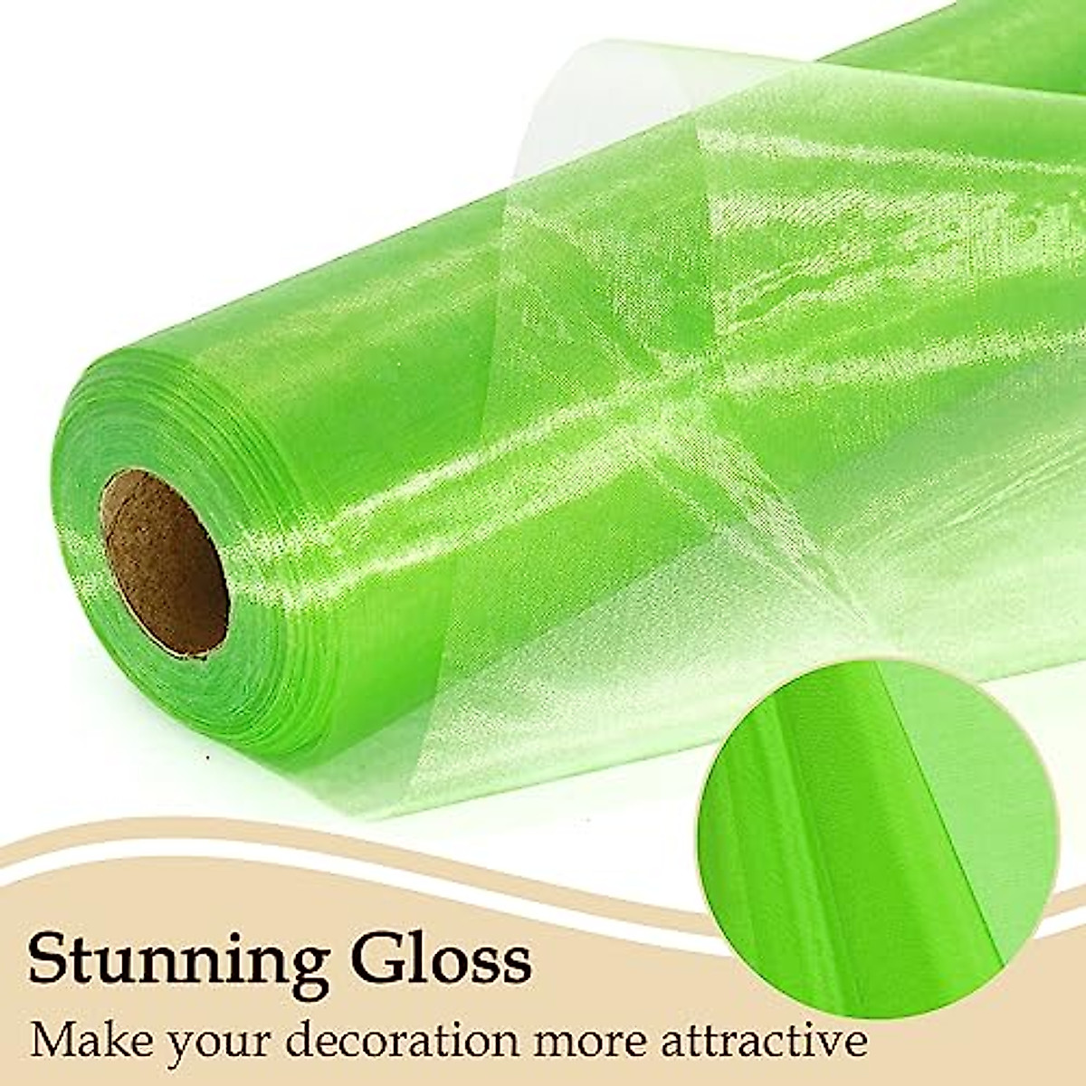 12" x 50 Yards Organza Fabric Roll, Crystal Organza Tulle Sheer Fabric for Wedding Party Backdrop Decoration Chair Sashes Table Runner Gift Wrapping DIY Crafts (Lime Green)