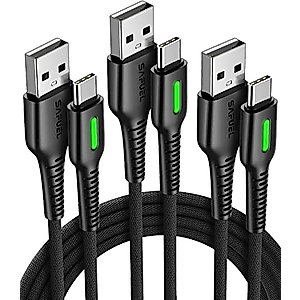 SAFUEL USB C Cable, [3 Pack 3.1A] QC 3.0 Fast Charging Type C Cable, [1.6+6.6+6.6ft] Nylon Braided Phone Charger USB-C Data Cord for Samsung Galaxy S21 S20 S10 S9 Plus Note 10 Google Pixel LG Etc