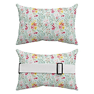 Recliner Head Pillow Ledge Loungers Chair Pillows with Insert Summer Colorful Flowers Leaves Lumbar Pillow with Adjustable Strap Outdoor Waterproof Patio Pillows for Beach Pool Chair, 2 PCS