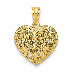 14k Two-tone Reversible Filigree Heart Pendant, 14 kt White and Yellow Gold