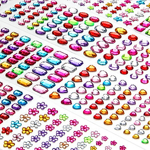 1246 PCS Self Adhesive Gems Stickers, Jewels Stickers with Multiple Colors and Assorted Shapes for Crafts, 14 Sheets Multiple Sizes Bling Rhinestone Stickers for Card Making Decorations