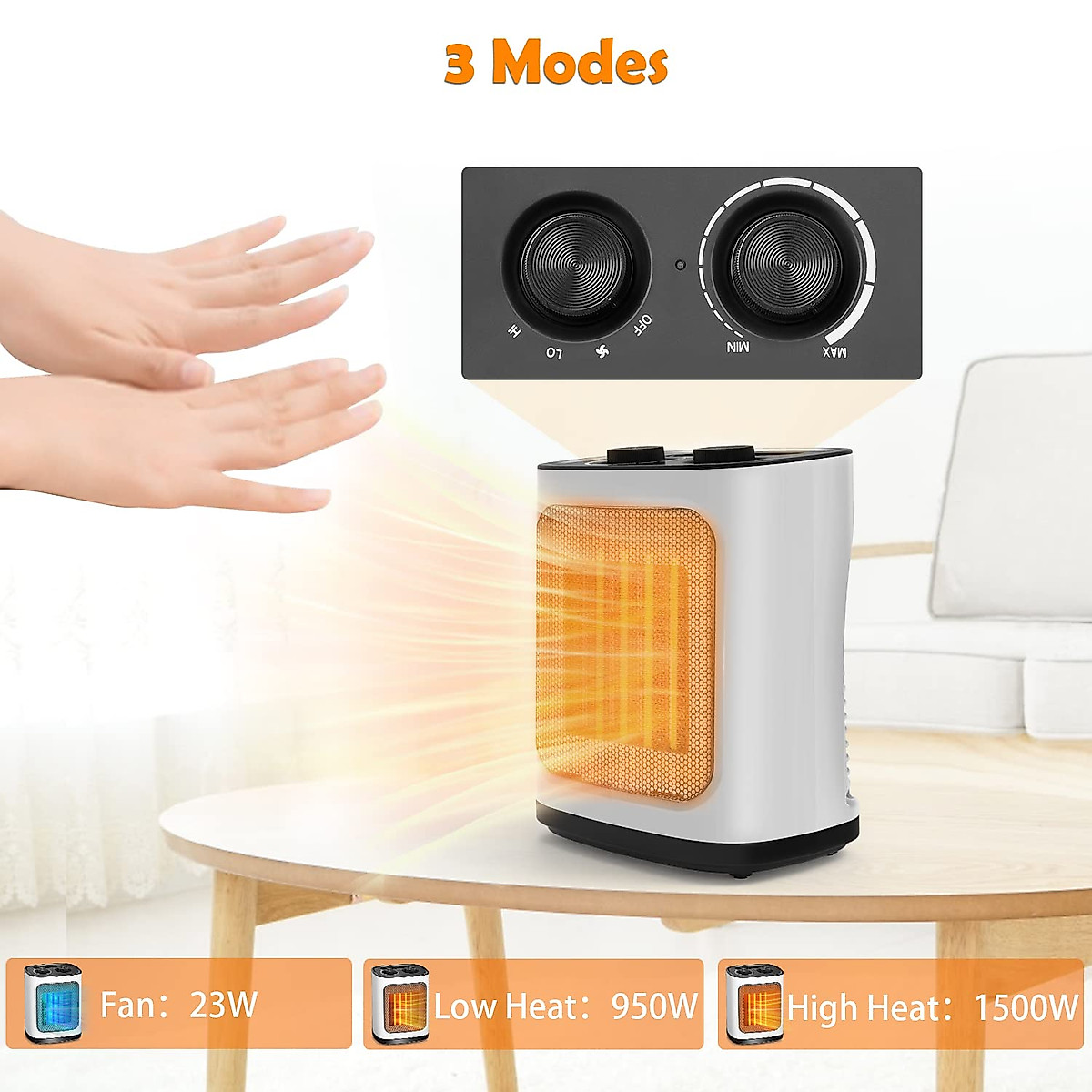 COWSAR Portable Space Heaters for Indoor Use 1500W Small Space Heater with Thermostat Personal Desk Heater for Office Bedroom