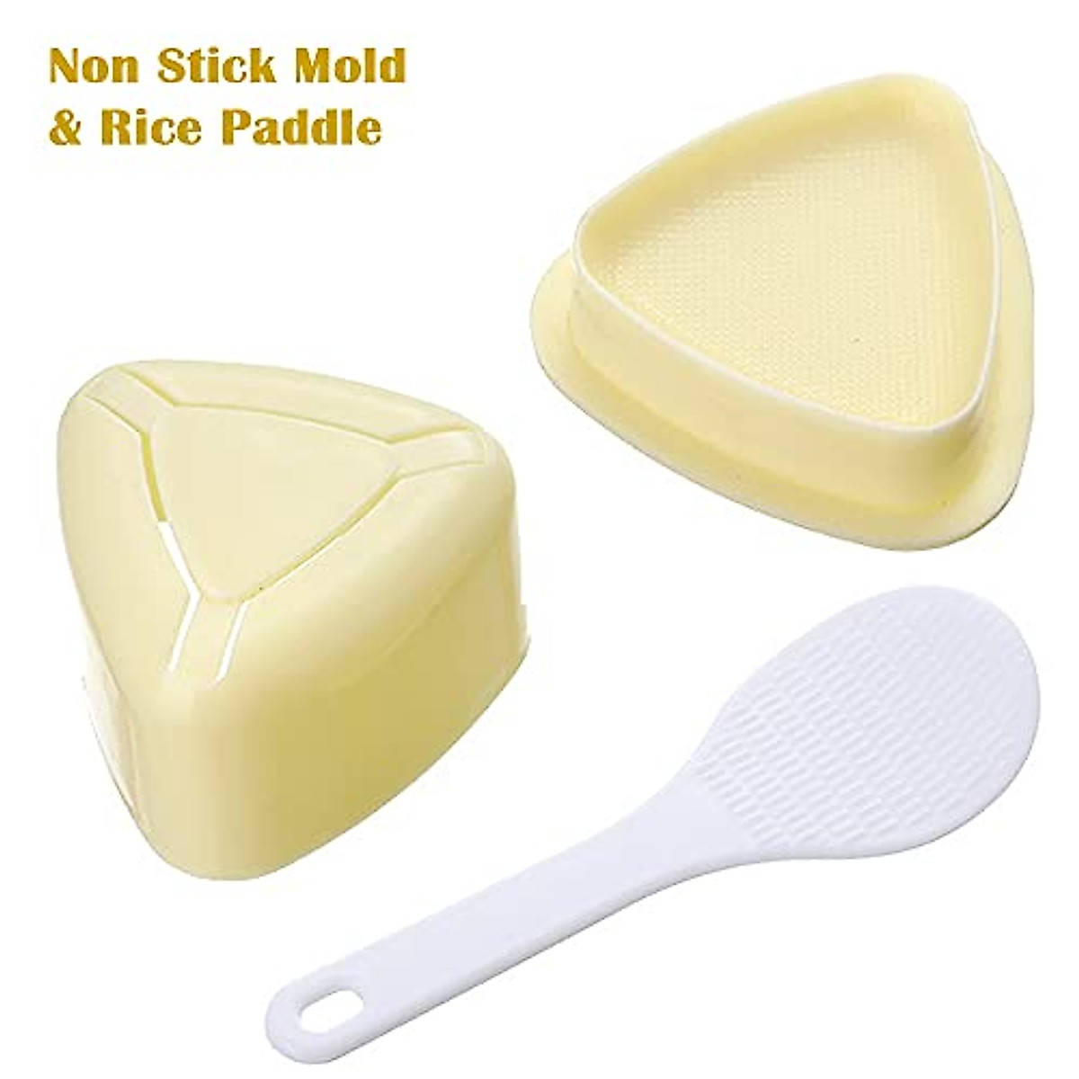 DIMVKA 2 Pack Onigiri Sushi Maker Mold Triangle Sushi Press (Large & Small), Non Stick Sushi Rice Making Kit with 1 Pack Small Rice Paddle