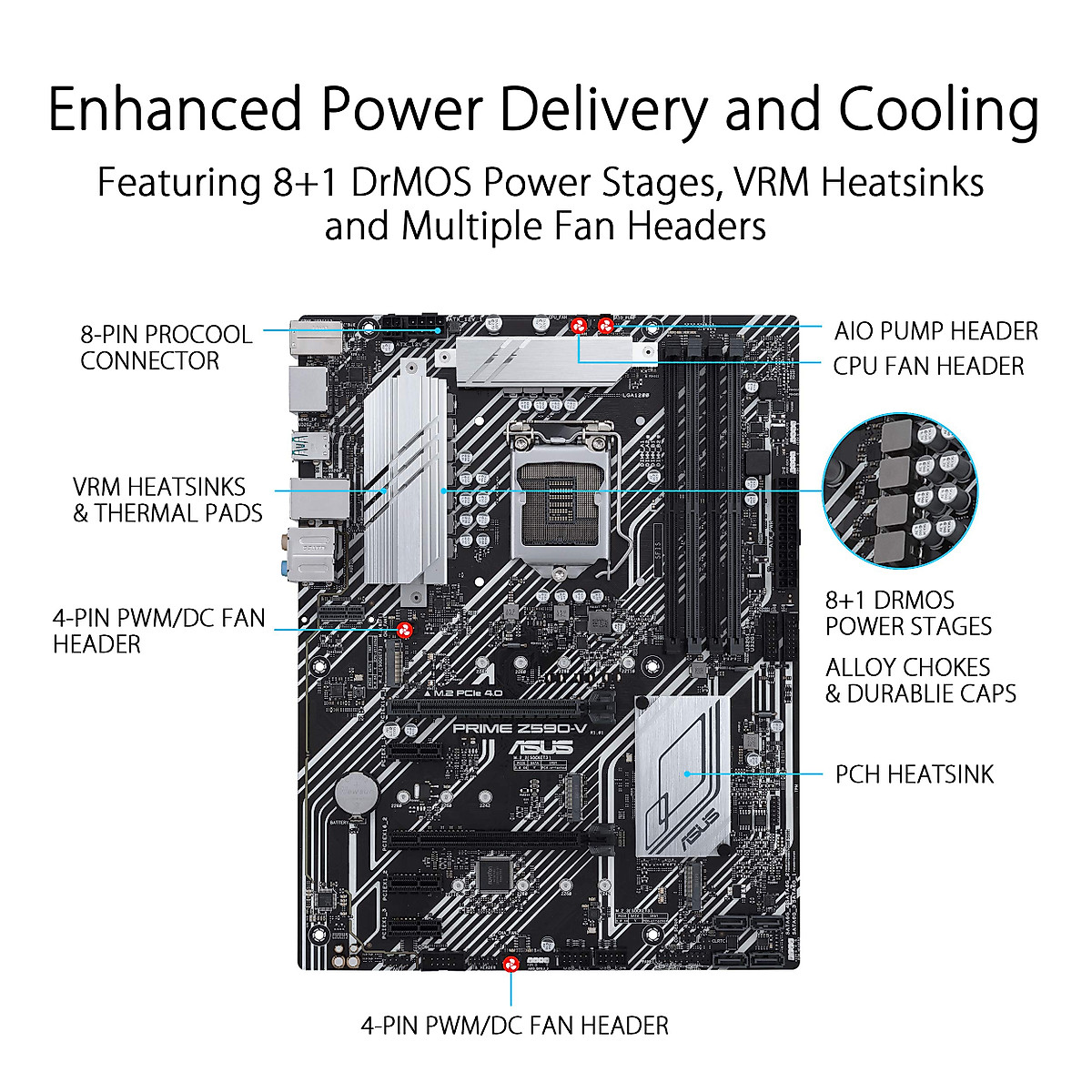 ASUS Prime Z590-V LGA 1200 (Intel® 11th/10th Gen) ATX motherboard (PCIe 4.0, 8+1 Power Stages, 3X M.2, 1Gb LAN,SPI-TPM header, Thunderbolt™ 4 support, Aura Sync RGB)