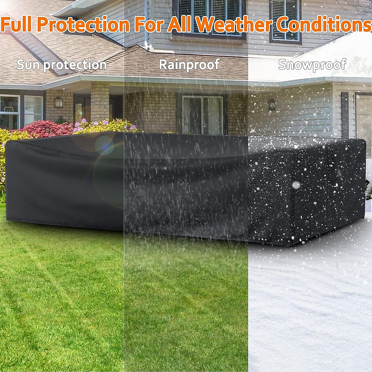 STARTWO Patio Furniture Covers, Waterproof Heavy Duty 500D Outdoor Sectional Sofa Cover, 126x64x28in, Patio Cover for Outdoor Furniture with Windproof Buckles, Patio Table and Chair Set Cover, Black