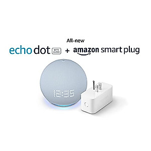 All-New Echo Dot (5th Gen, 2022 release) with clock Cloud Blue with Amazon Smart Plug
