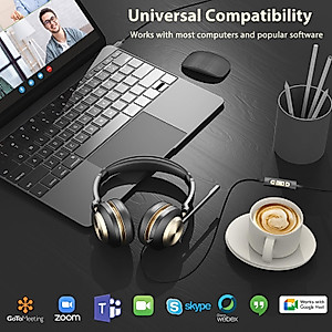 USB Headset with Microphone for PC, Wired headset with Noise Cancelling Mic, in-line Controls Volume & Mute Button, Computer Headset for Work from Home/Office/ Call center/Online Class/Zoom/Teams