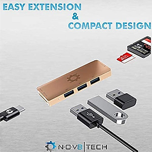 NOV8Tech USB C Hub Gold 6in2 Slim Adapter for MacBook Air M1 2018-2022, Pro M1 2016-2022, Mini Docking station Thunderbolt 3 100W Power Delivery, USB C Data & 3X USB 3.0 Ports, Micro SD/SD Card Reader