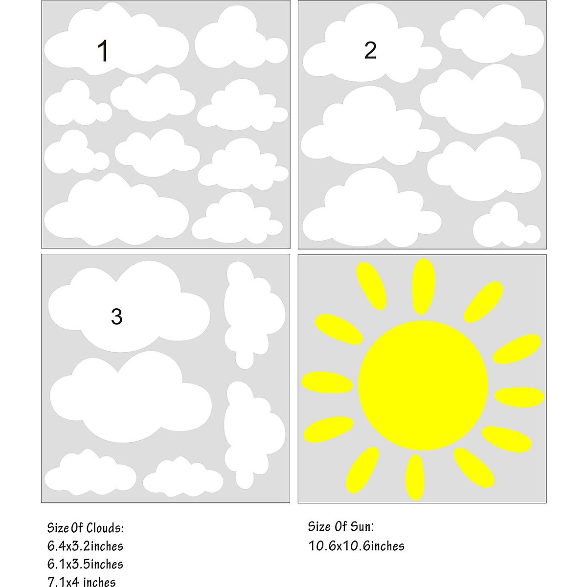 Sun and Clouds Wall Decals Wall Stickers Peel White Clouds Sky Wall Decals Easy to Apply and Removable Baby Nursery Room Wall Decor