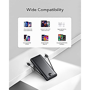 Power Bank with Built in Cables 10000mAh, PD3.0 & QC3.0 22.5W USB C Fast Charging Portable Charger Built in AC Wall Plug, Ultra Slim Battery Charger Compatible with iPhone/Samsung Note10/S20 S21 S22