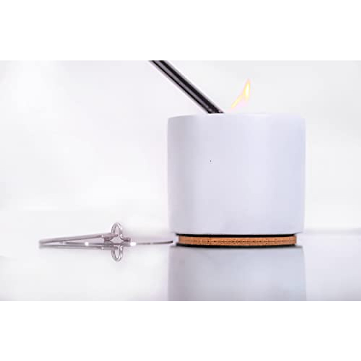 MTAPF® Tabletop Firepit Indoor/Outdoor Table Top Fire Pit with Skewers Smokeless Tabletop Fireplace Bio Ethanol Fuel Real Flame for Balcony, Smores, Includes 2nd Wick(4.6x4.6, White)