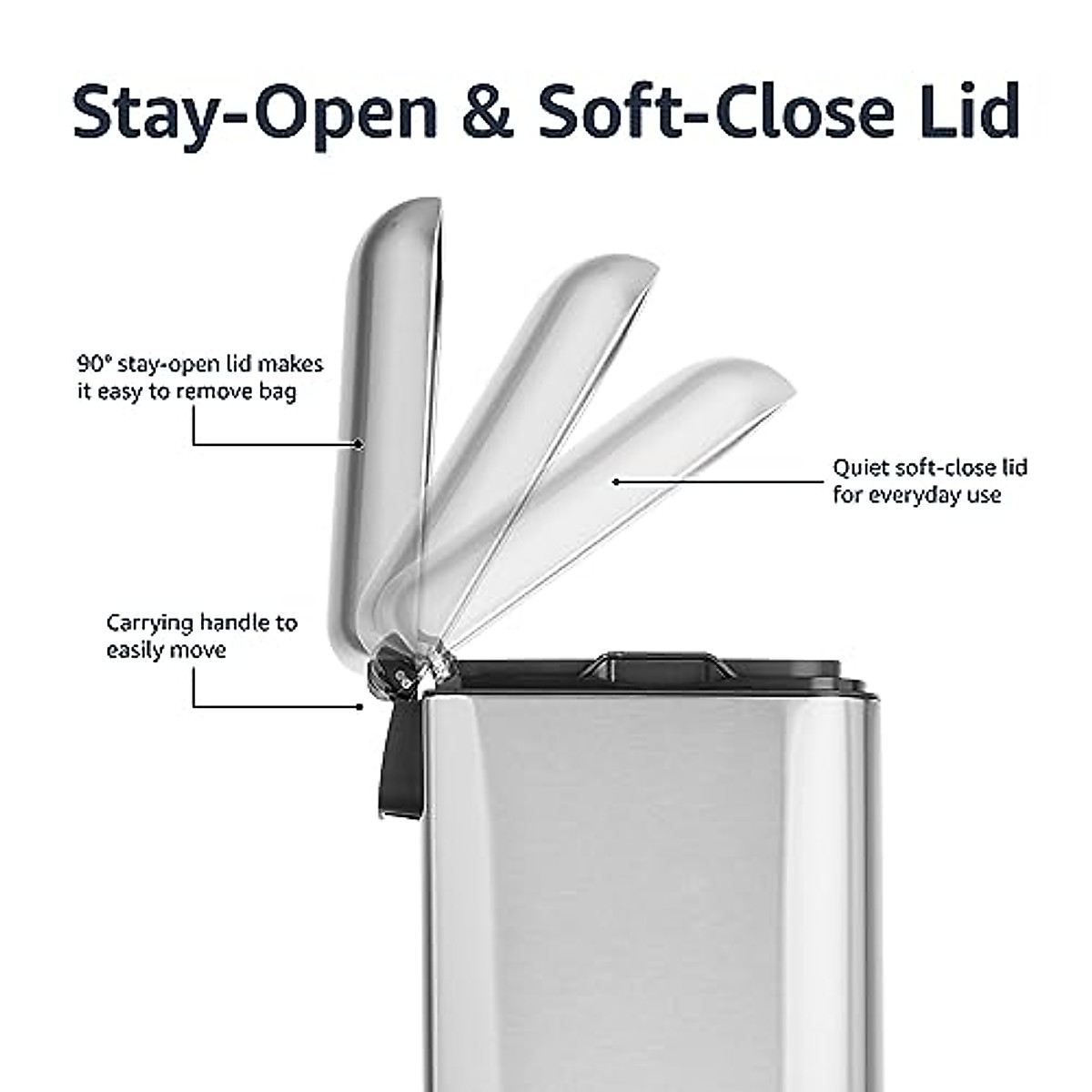 Amazon Basics Smudge Resistant Small Rectangular Trash Can with Soft-Close Foot Pedal, 20 Liter / 5.3 Gallon, Nickel